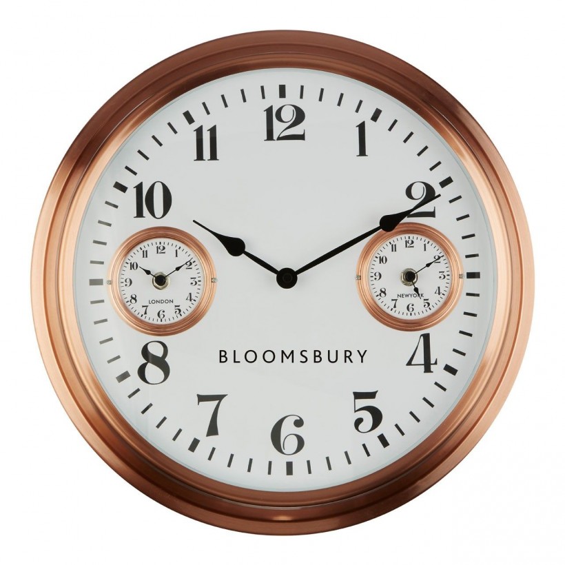 Copper Wall Clock Bloomsbury Dial For Kitchen or Hallway