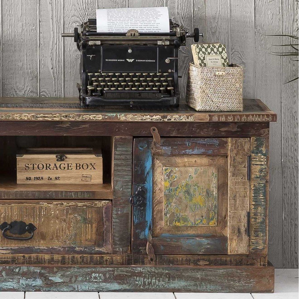 Antique Style Recycled Rustic Wood Timber Tv Unit Cabinet