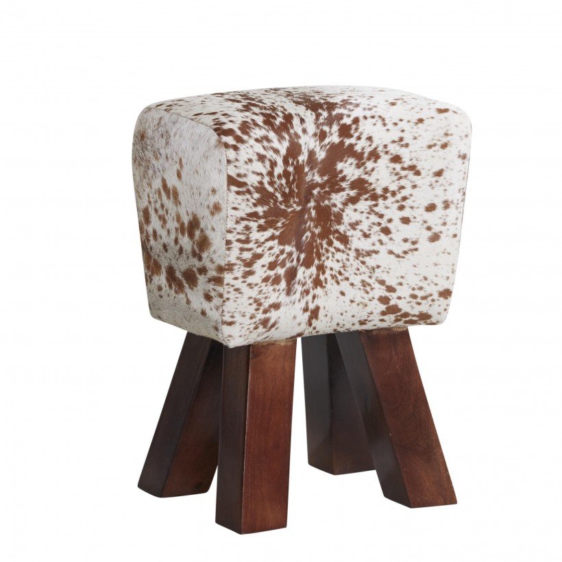 Cowhide Pommel Stool 45 cm High Brown White • UK, US & Canada