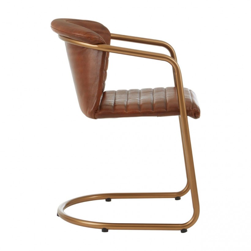 Designer Brown Tan Leather Copper Dining Chair - Smithers • UK, US & Canada