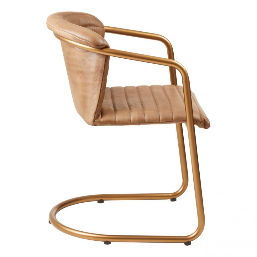 Designer Brown Tan Leather Copper Dining Chair - Smithers • UK, US & Canada