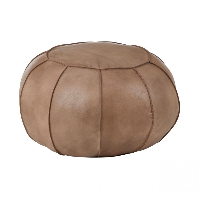 Small Round Pouffe Tan Leather Footstools - Smithers UK • UK, US & Canada