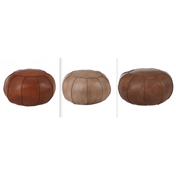Small Round Pouffe Tan Leather Footstools - Smithers UK