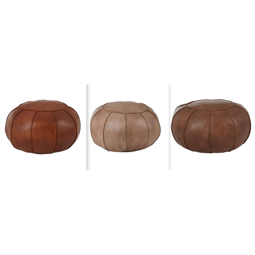 Small Round Pouffe Tan Leather Footstools - Smithers UK • UK, US & Canada