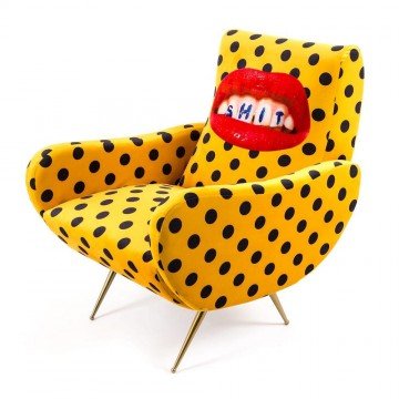Yellow Polka Dot Armchair with Mouth Print – Not for the Faint of Heart