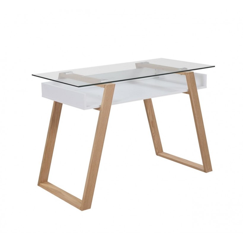 Designer White Small Modern Office Desk With Glass Top * 120 cm L