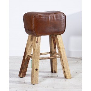 Brown Leather Pommel Horse Bar Stool - Smithers of Stamford