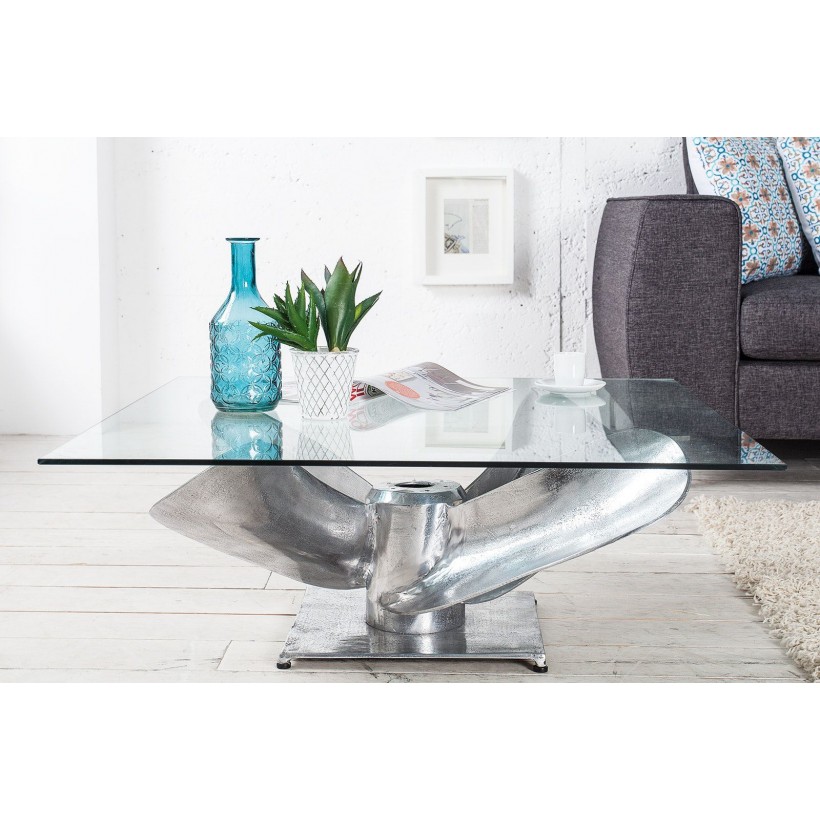Designer Aviator Airplane Aircraft Propeller Glass Coffee Table