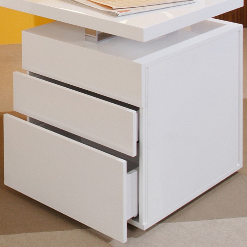 White Gloss Office Desk With Storage - Designer Retro - Smithers