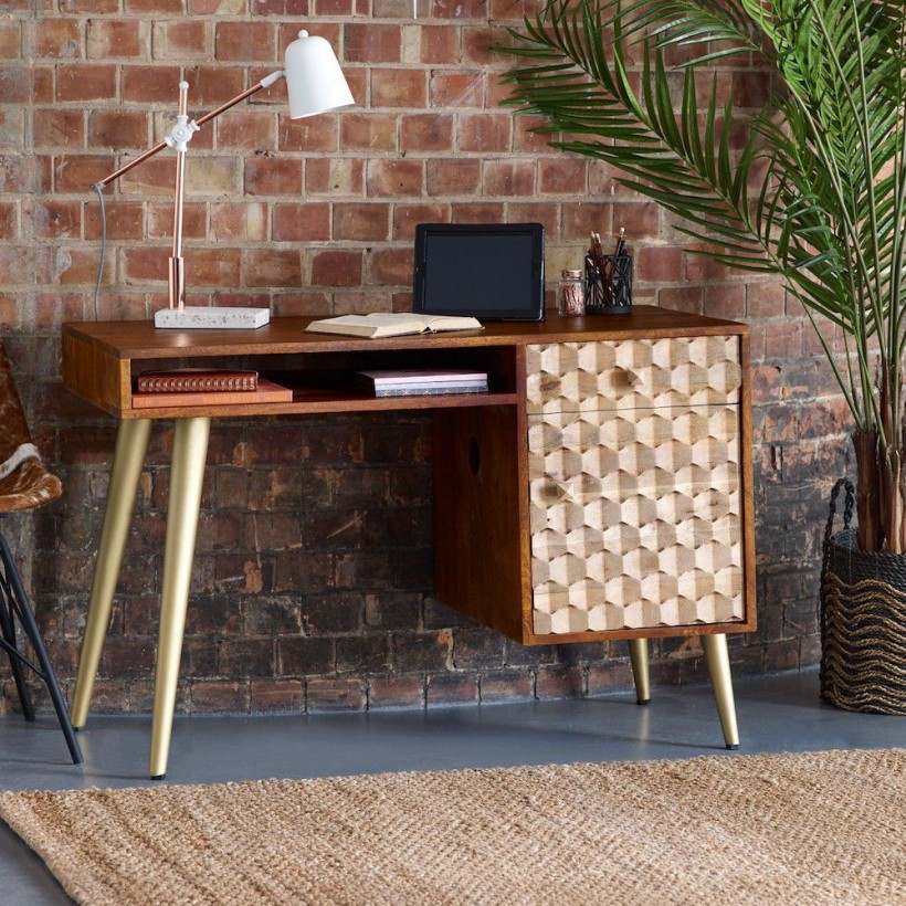 Edison Designer Wood Desk With GOLD LEGS