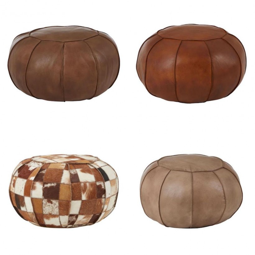 Small Round Pouffe Tan Leather Footstools - Smithers UK • UK, US & Canada
