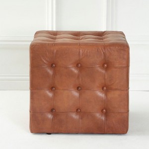 Button Tan leather footstool Pouf - Smithers