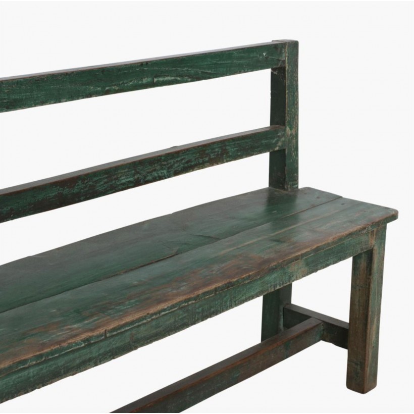 Genuine Old Antique School Bench Seating In Green Wood - Hallway Kids