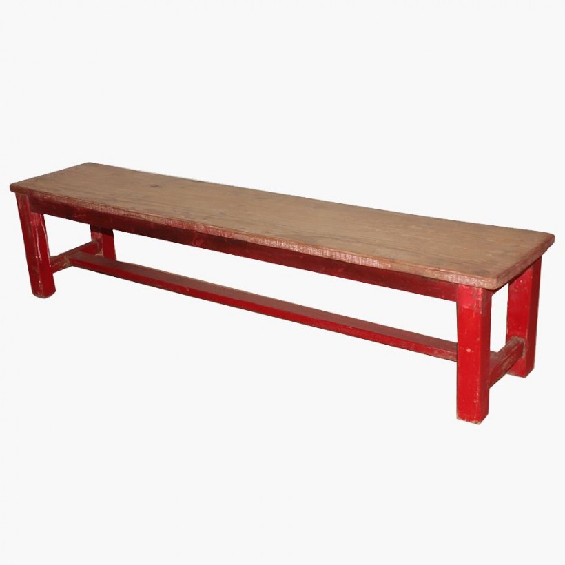 Red Antique School Bench Seating Wood - Hallway