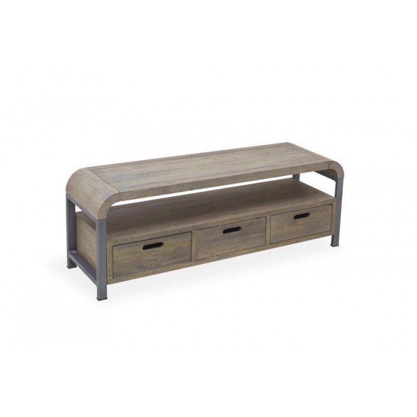 Radius TV Unit - Industrial Style In Steel and Mango Wood • UK, US & Canada