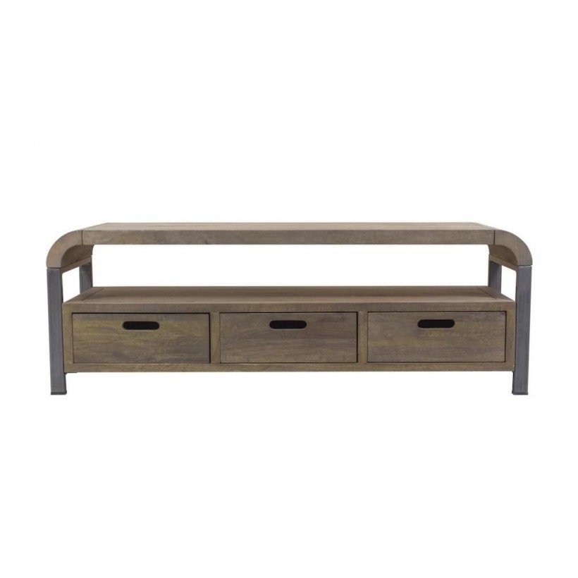 Radius TV Unit - Industrial Style In Steel and Mango Wood • UK, US & Canada