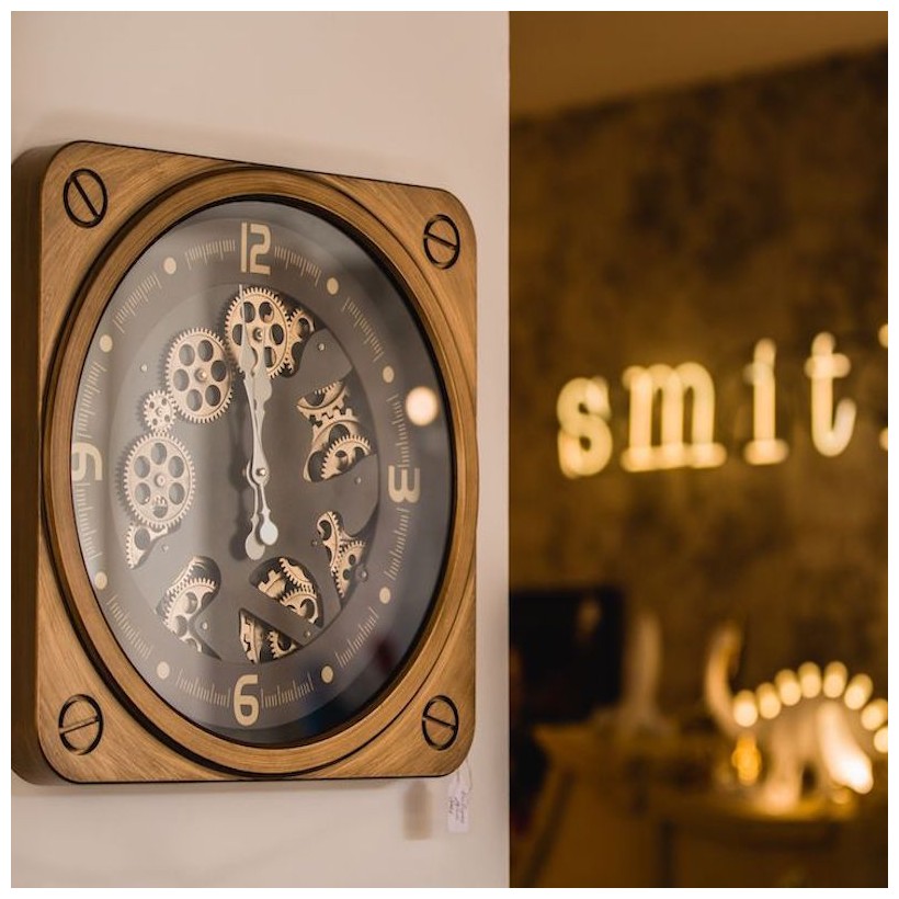 Gold Wall Clock Mechanical Industrial Cog Wheels - Smithers of Stamford ...