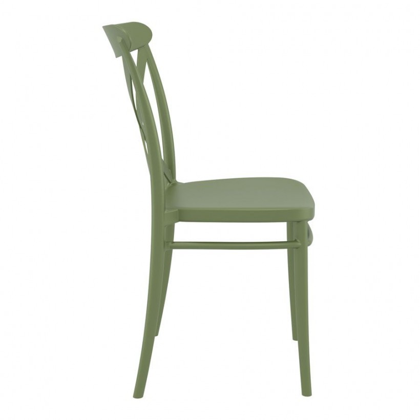 Green Stackable Outdoor Retro Cafe Chairs Cross Backed For Outdoor Use UK