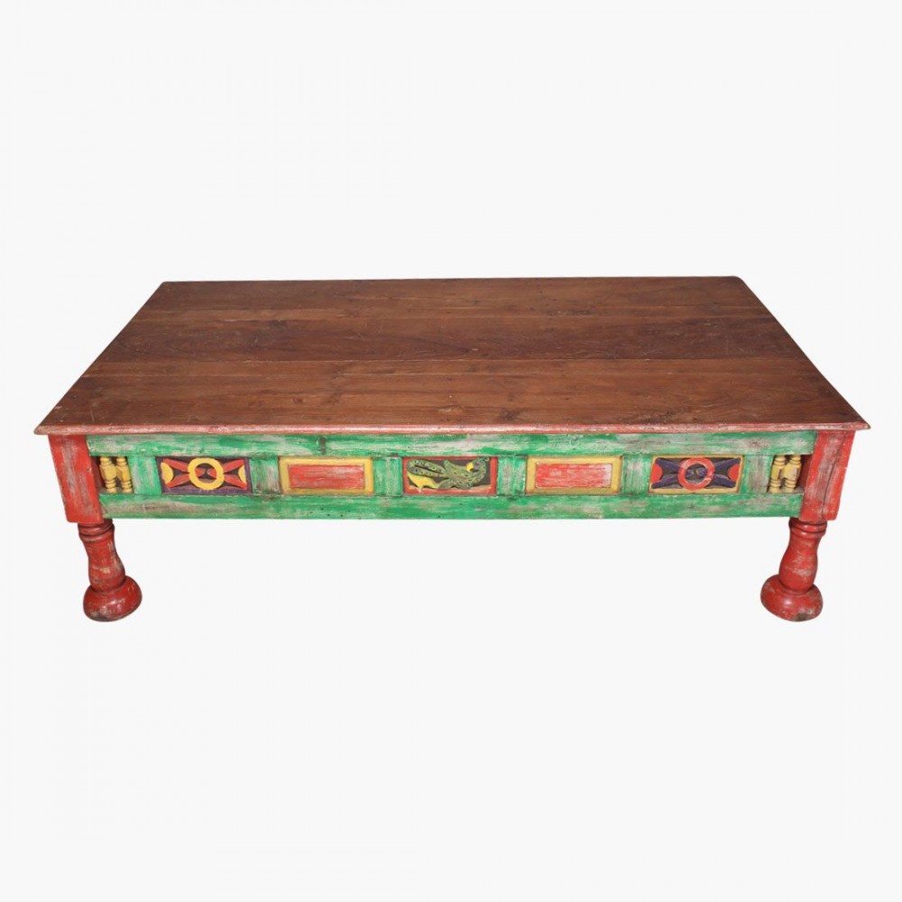 Colourful Antique Hand Carved Coffee Table - Smithers of Stamford