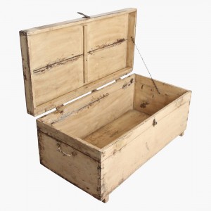 Antique Cream White Painted Teak Wood Storage Trunk Chest - UK