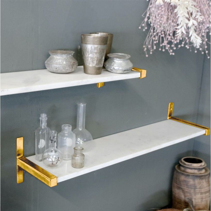 Marble Shelf - White or Black | Gold Brackets - Smithers - UK