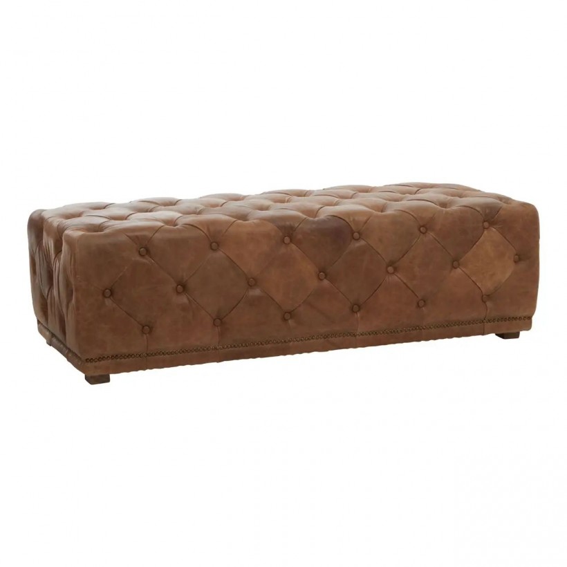 Tan Leather Footstool - Smithers of Stamford