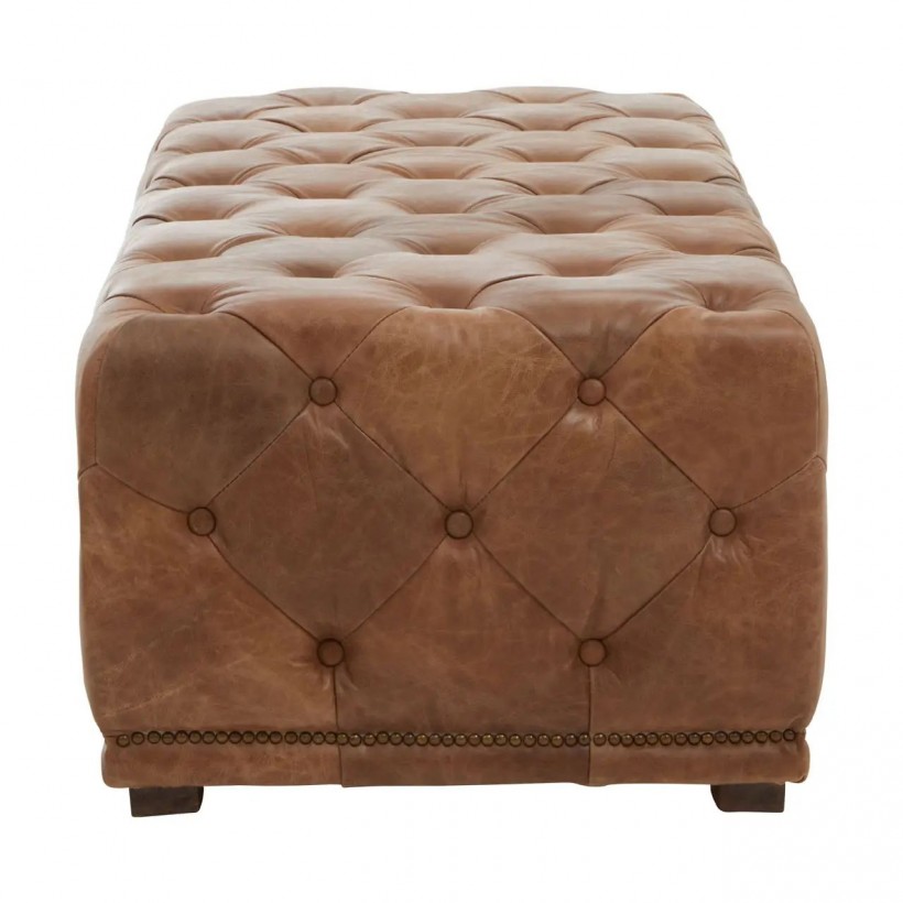 Tan Leather Footstool - Smithers of Stamford