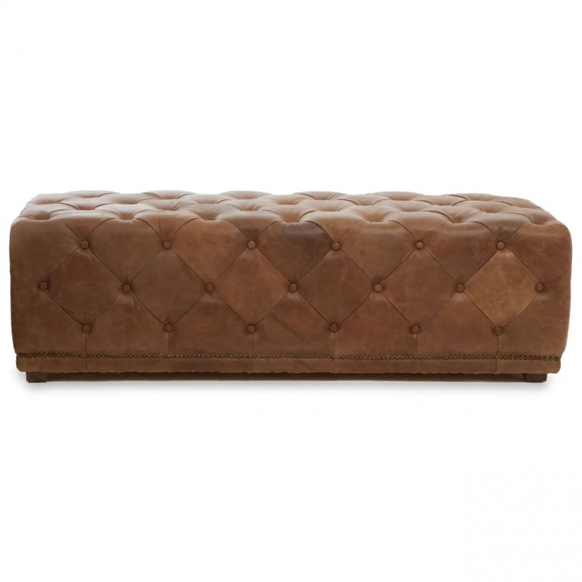 Tan Leather Footstool - Smithers of Stamford