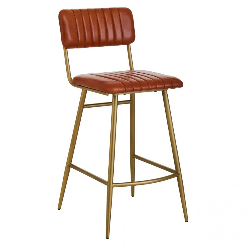Tan Leather Copper Bar Stools - Industrial - Smithers