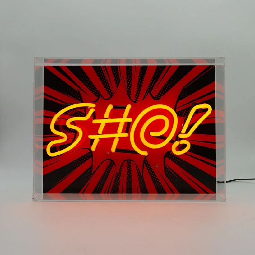 SHIT Neon Sign | Orange Glass Neon Wall Light in Acrylic Box