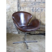 Aviator Chair Swivel with Brown Leather and Metal Backed Rivet - Smithers