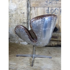 Aviator Chair Swivel with Brown Leather and Metal Backed Rivet - Smithers