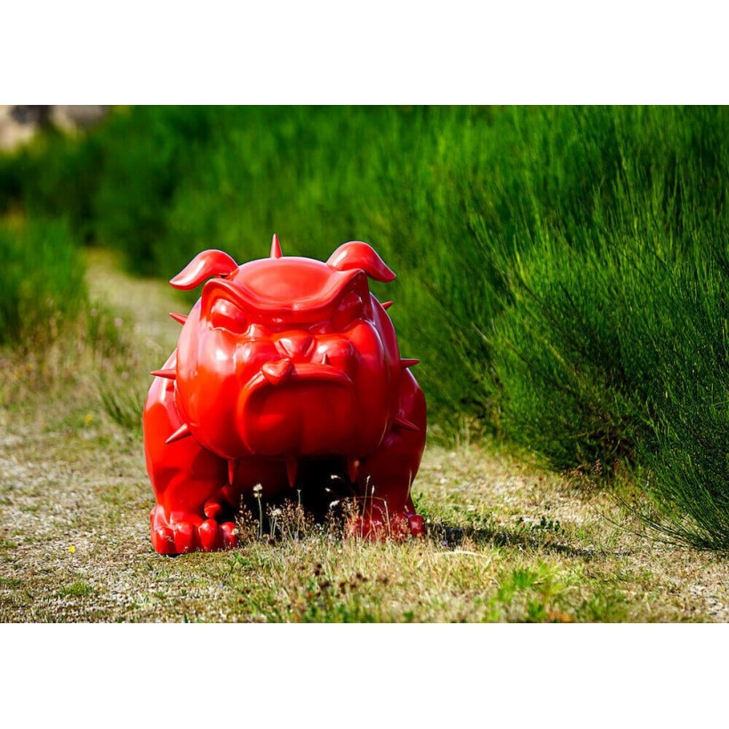 Life Size Bulldog Statue - The Red Devil Dog Ornament