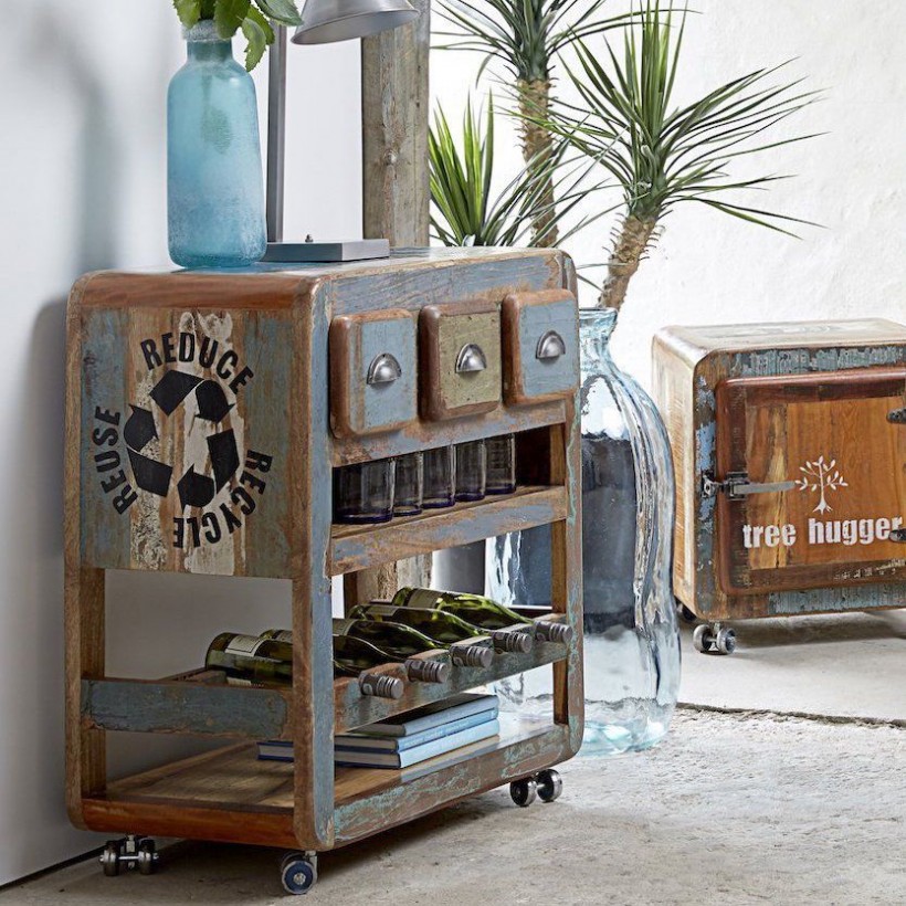 Wooden Min Bar | Modern Cocktail Cabinet • Reclaimed Wood • Retro