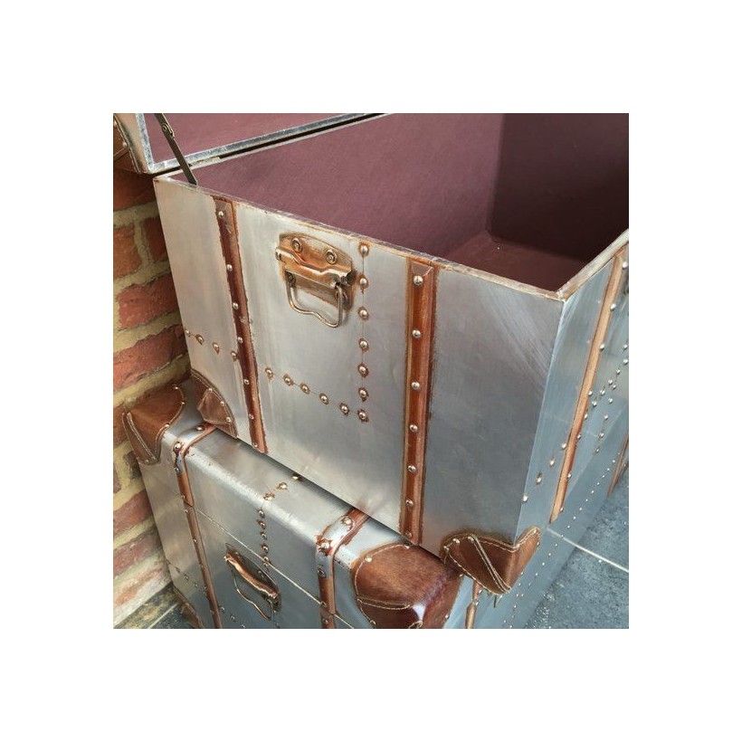 Steamer Vintage Style Retro Industrial Metal Storage Trunk Boxes Set